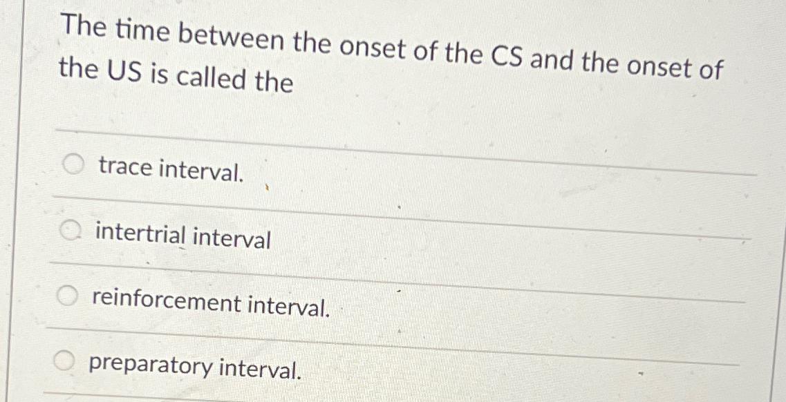 Solved The time between the onset of the CS and the onset of | Chegg.com