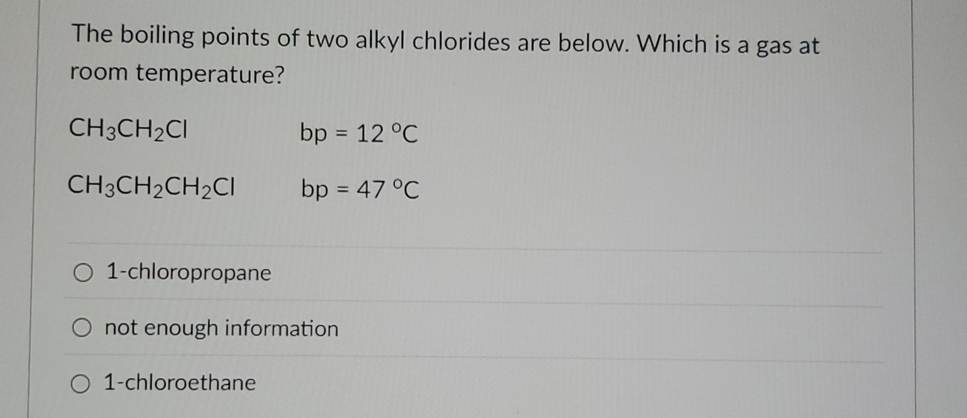 Solved The boiling points of two alkyl chlorides are below. | Chegg.com