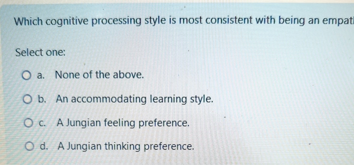 Solved Which cognitive processing style is most consistent | Chegg.com