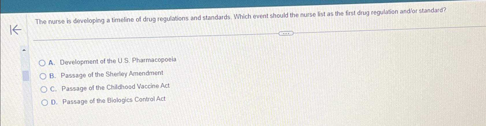Solved The nurse is developing a timeline of drug | Chegg.com