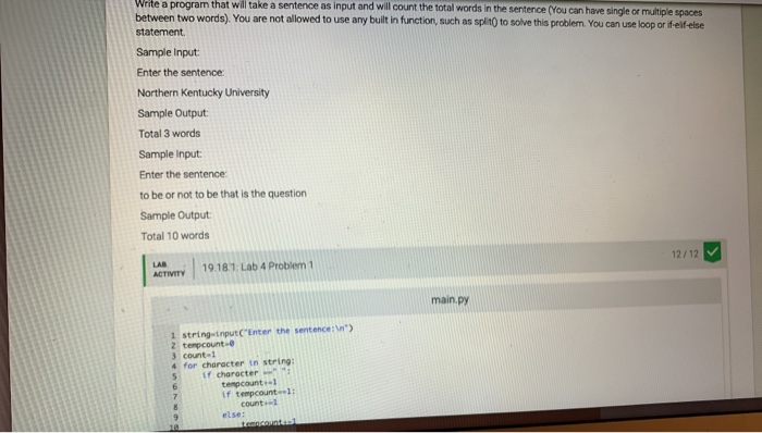 Solved Write A Program That Will Take A Sentence As Input