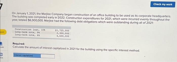 Solved Check my work On January 1, 2021, the Marjlee Company | Chegg.com