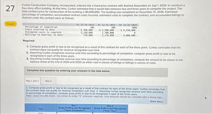 Solved Curtiss Construction Company, Incorporated, entered | Chegg.com