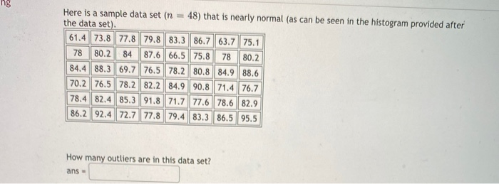 Solved ng Here is a sample data set (n = 48) that is nearly | Chegg.com