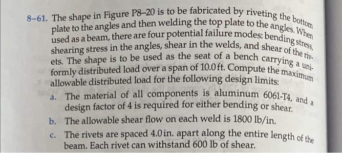 8-61. The shape in Figure P8-20 is to be fabricated | Chegg.com