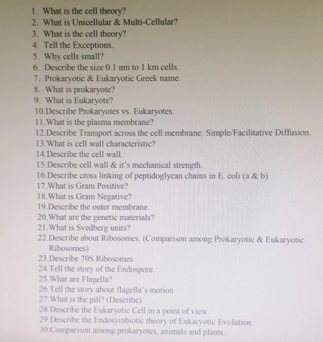 Solved 1. What is the cell theory? 2. What is Unicellular & | Chegg.com