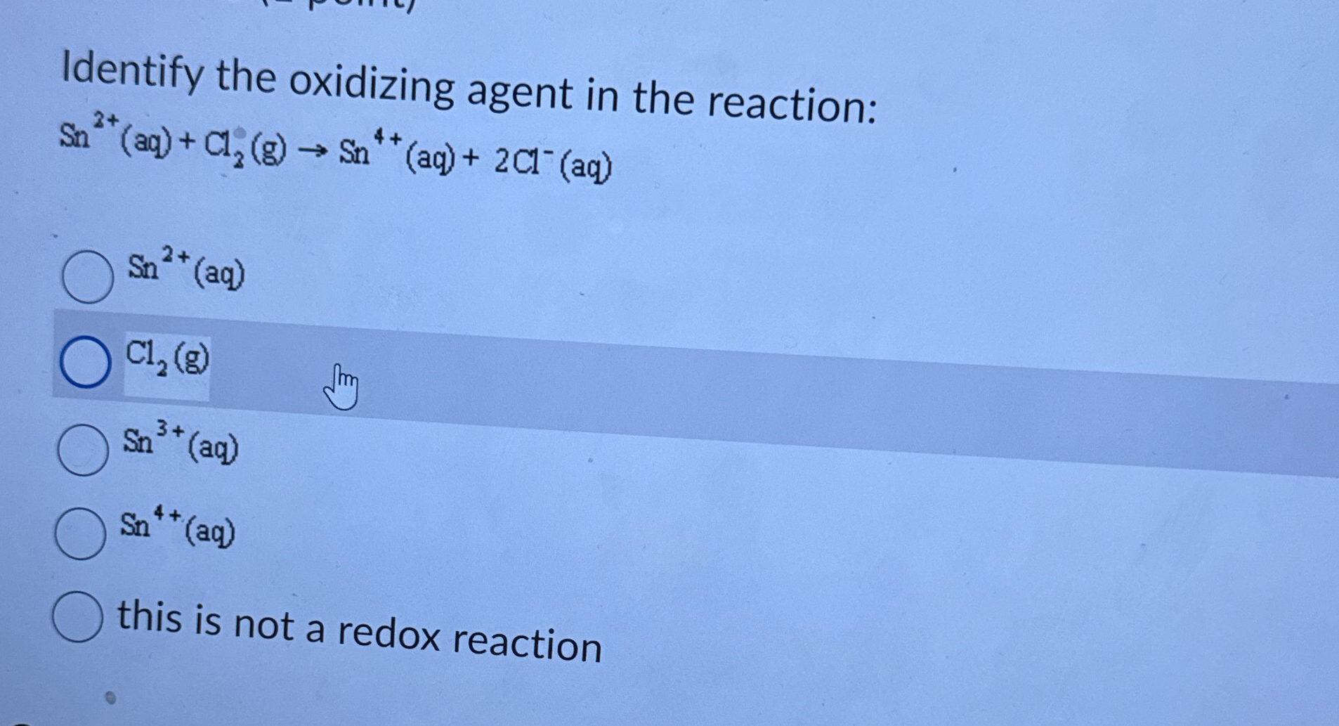 Solved Identify the oxidizing agent in the | Chegg.com
