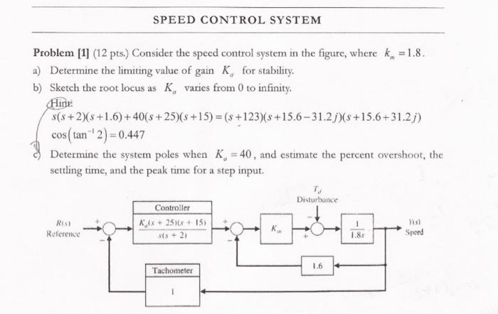 Solved Problem [1] (12 pts.) Consider the speed control | Chegg.com