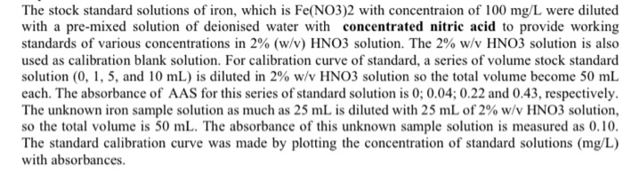 Solved The stock standard solutions of iron, which is | Chegg.com