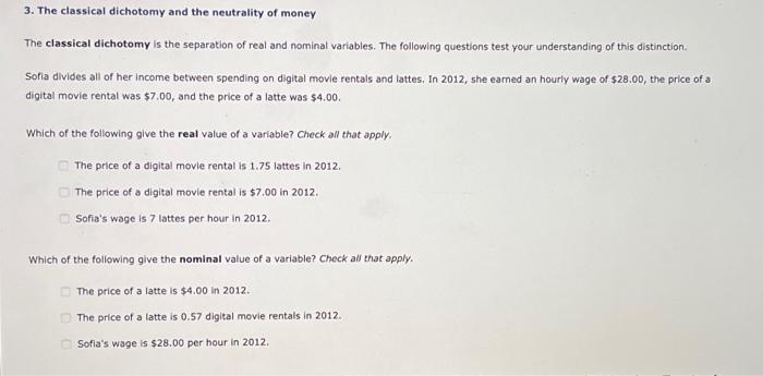Solved 3. The classical dichotomy and the neutrality of | Chegg.com