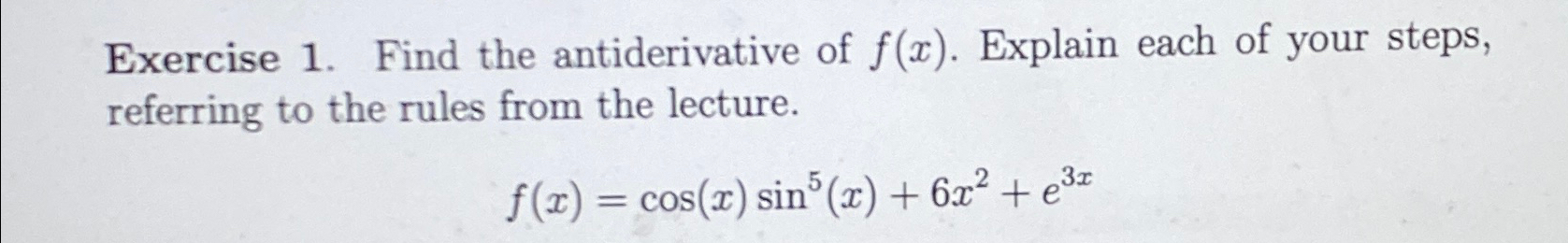 Solved Exercise 1. ﻿Find the antiderivative of f(x). | Chegg.com