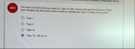 Solved You have a Listed enclosure rated UL. ﻿Type 12 ﻿with | Chegg.com