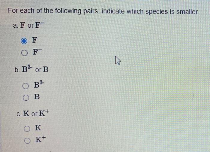 Solved For each of the following pairs, indicate which | Chegg.com