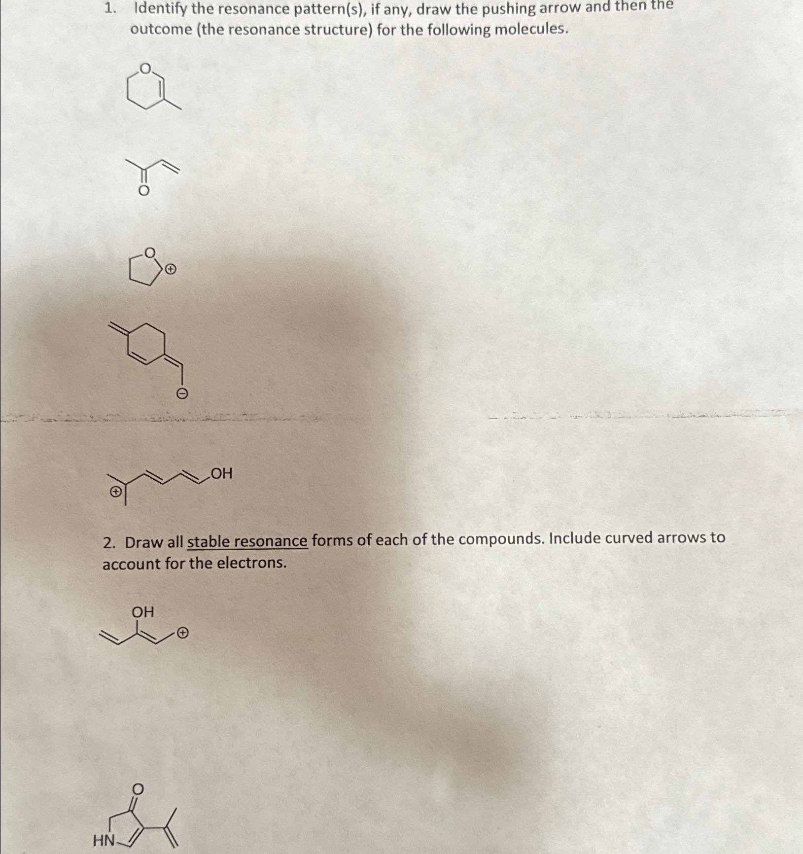 Solved Identify the resonance pattern(s), ﻿if any, draw the | Chegg.com