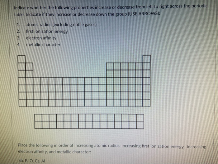 Solved Indicate whether the following properties increase or | Chegg.com