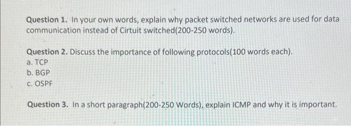 Solved Question 1. In your own words, explain why packet | Chegg.com