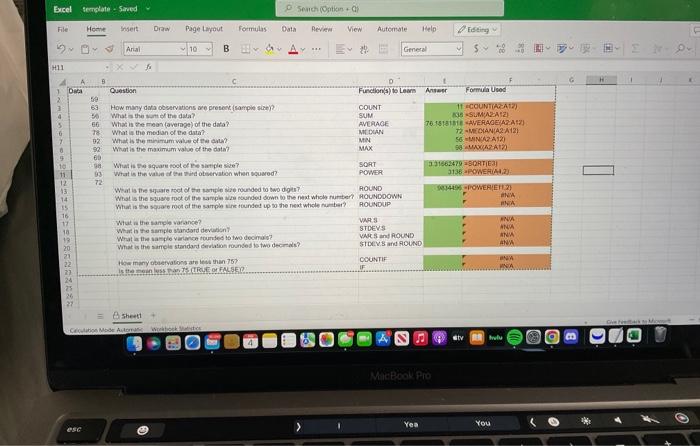 Solved I need help forming the formulas to solve what the | Chegg.com