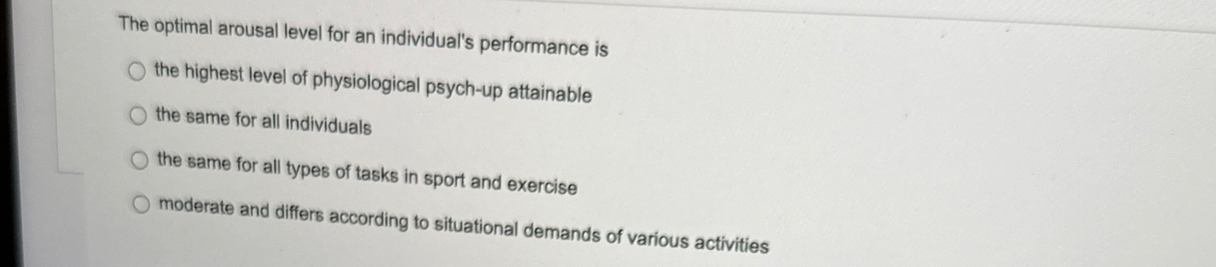 Solved The optimal arousal level for an individual's | Chegg.com