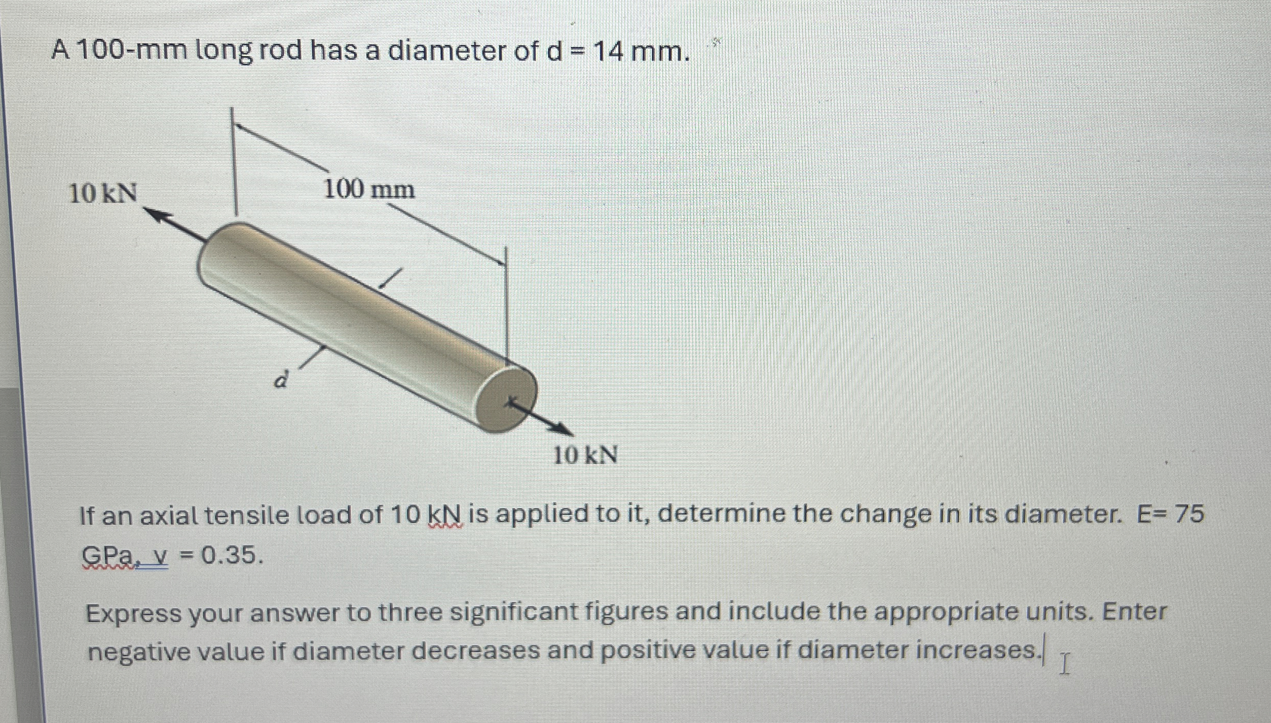 Solved A 100-mm ﻿long rod has a diameter of d=14mm.If an | Chegg.com