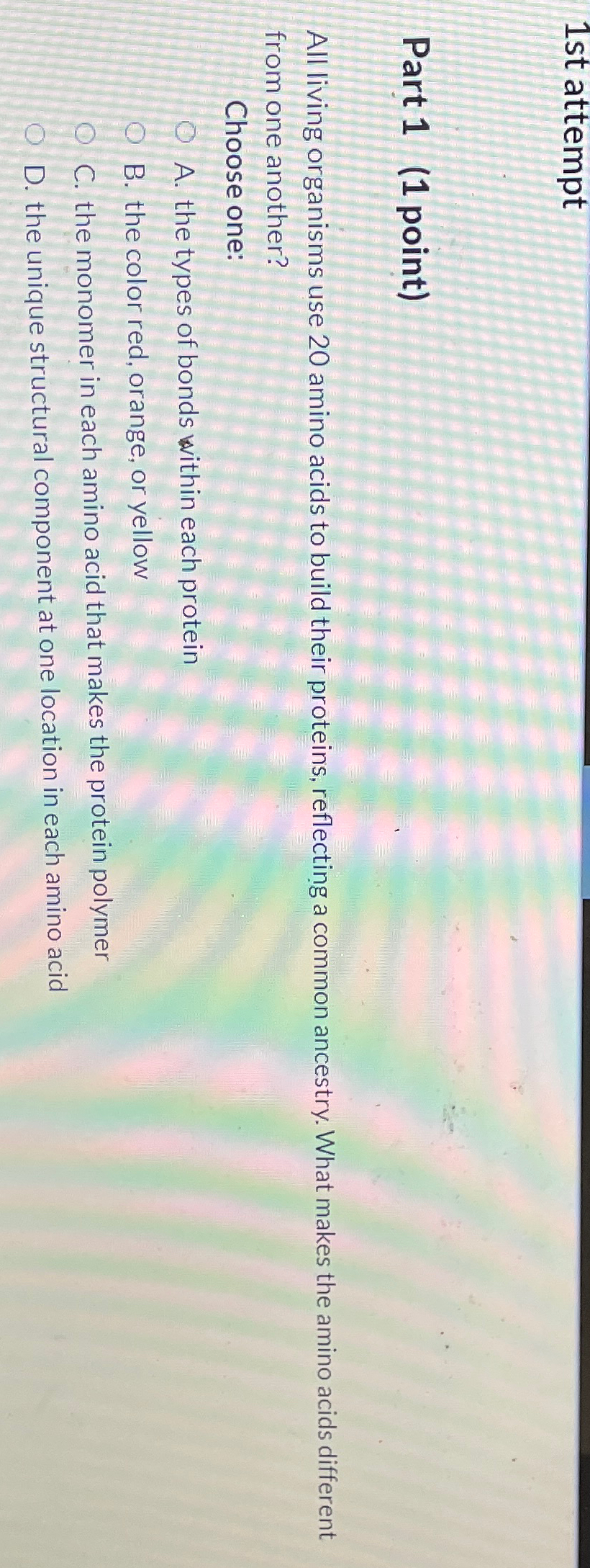 Solved 1st attemptPart 1 (1 ﻿point)All living organisms use | Chegg.com