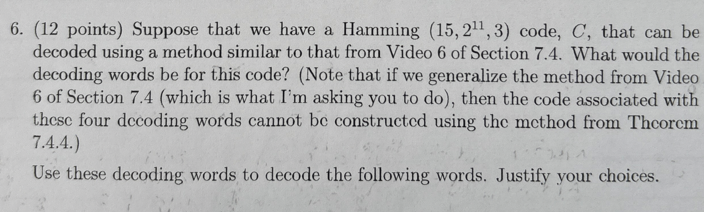 Solved (12 ﻿points) ﻿Suppose that we have a Hamming | Chegg.com