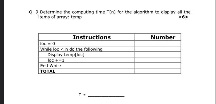 Solved Q. 9 Determine the computing time T(n) for the | Chegg.com