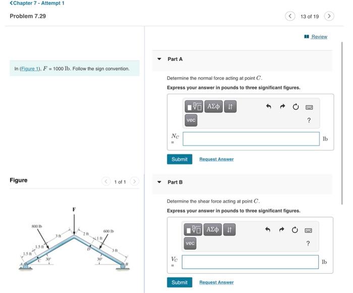 Solved In (Fiqure 1), F=1000lb. Follow the sign convention. | Chegg.com