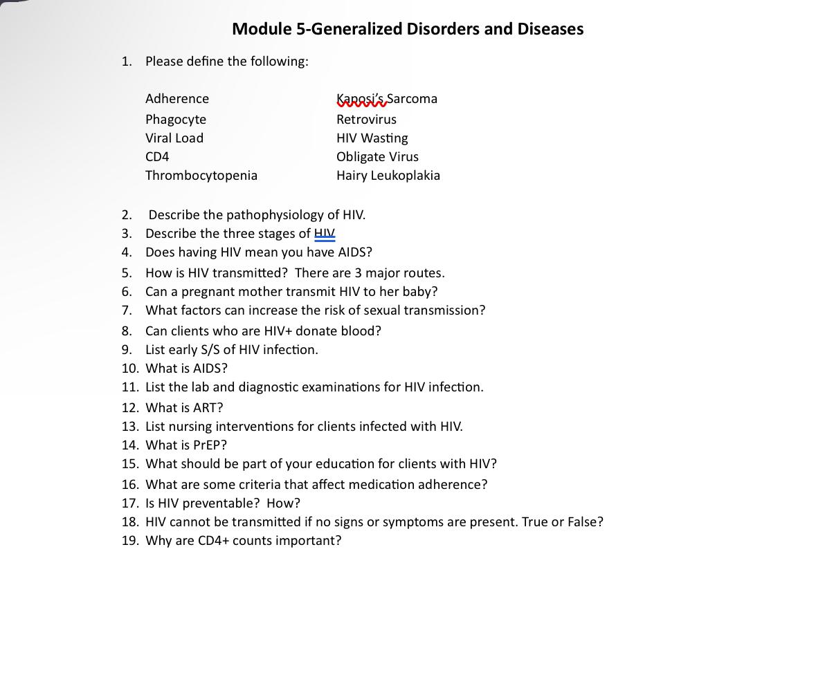Solved Module 5-Generalized Disorders and DiseasesPlease | Chegg.com