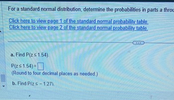 Solved For A Standard Normal Distribution Determine The