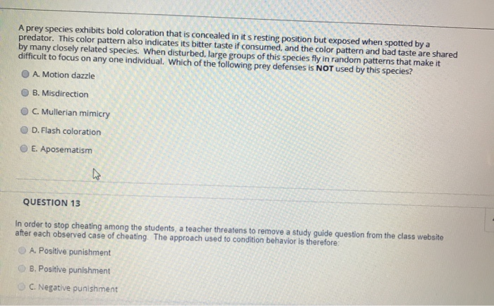 Solved A prey species exhibits bold coloration that is | Chegg.com