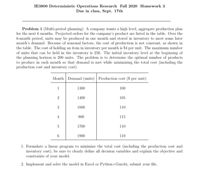 Solved IE3800 Deterministic Operations Research Fall 2020 | Chegg.com