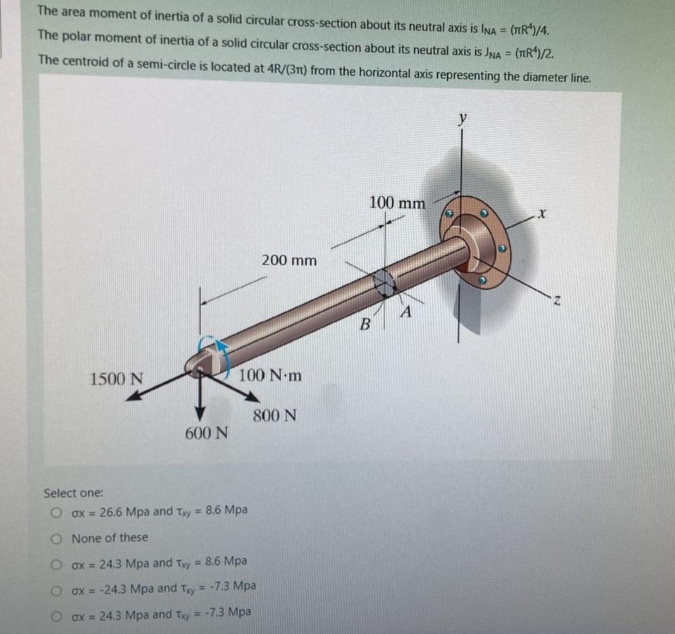 Solved The area moment of inertia of a solid circular | Chegg.com
