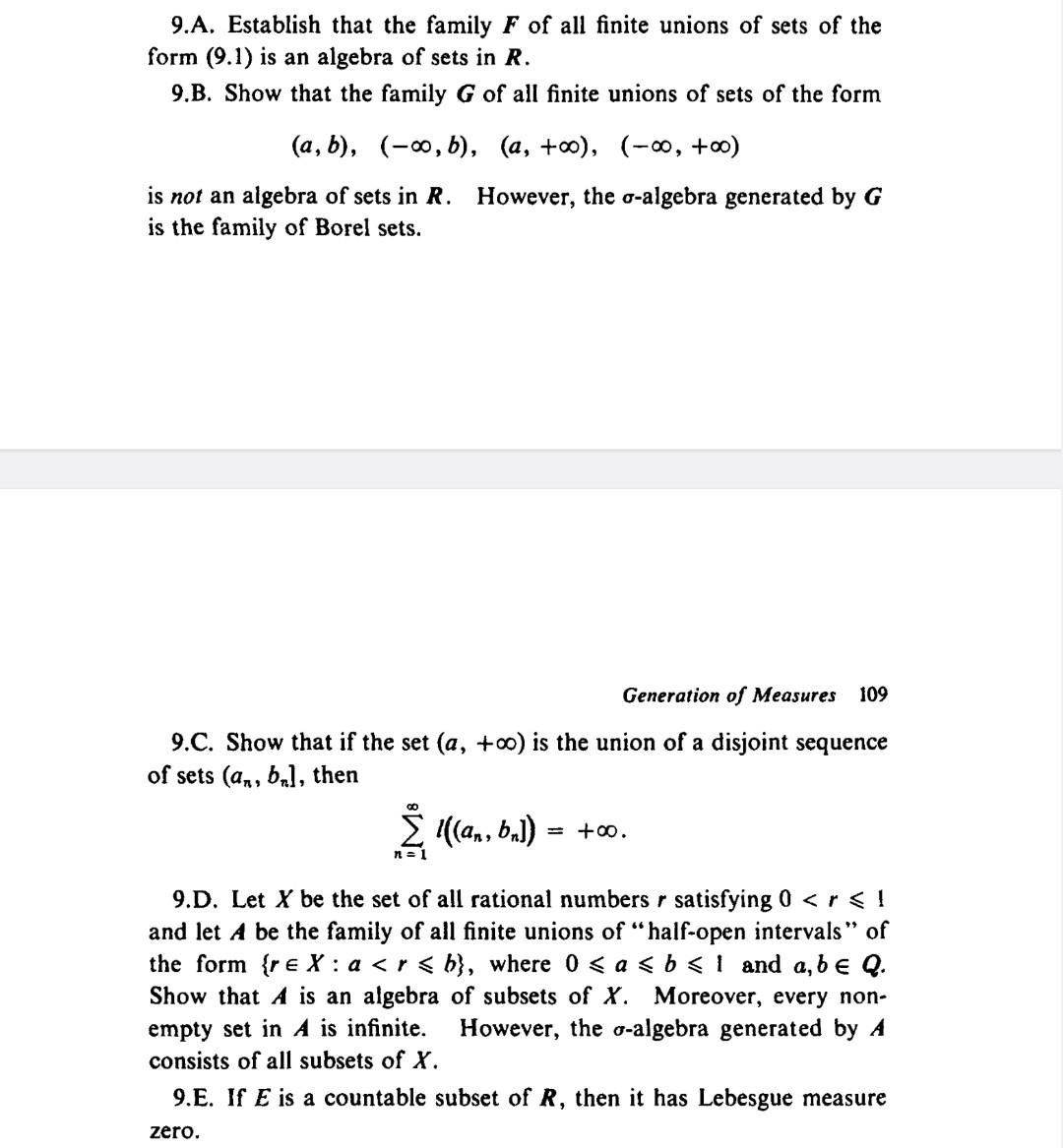 Solved 9.A. Establish that the family F of all finite unions | Chegg.com