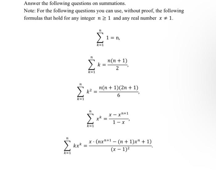 Solved Answer the following questions on summations. Note: | Chegg.com