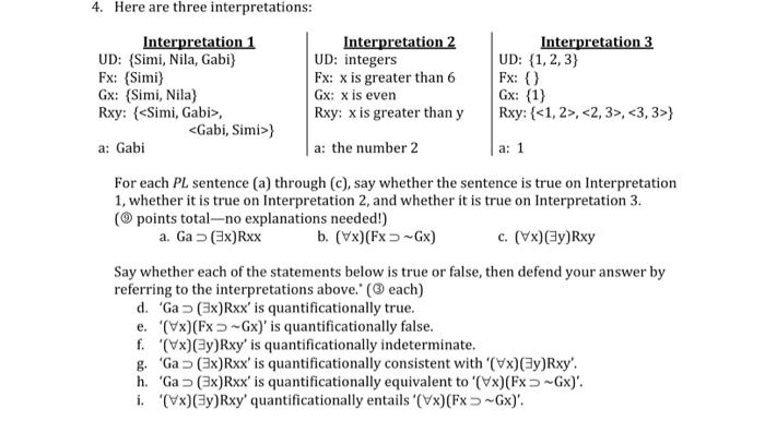 Solved 4. Here are three interpretations: Interpretation 1 | Chegg.com