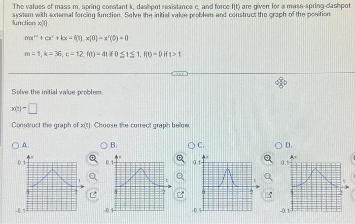 Solved The values of mass m, spring constant k, dashpot | Chegg.com