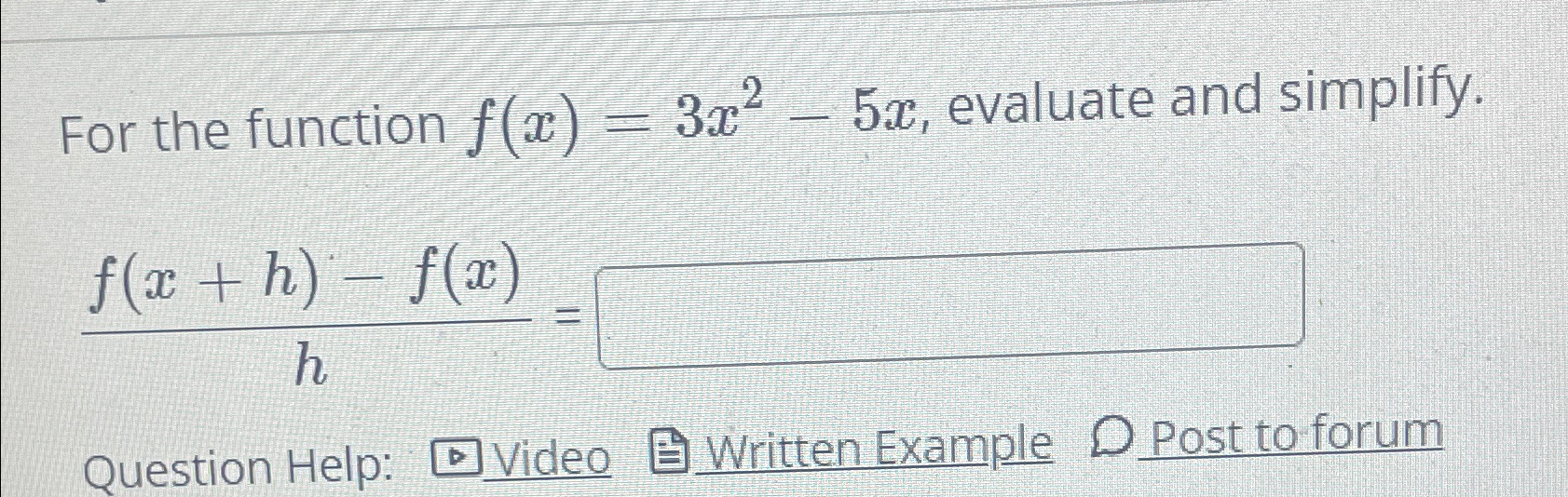Solved For the function f(x)=3x2-5x, ﻿evaluate and | Chegg.com
