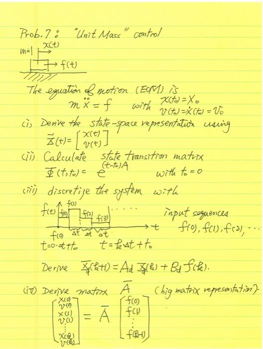 Solved Prob.7: "Unit Mass" control The equation of motion | Chegg.com