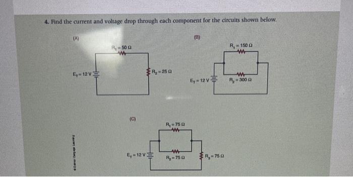 Solved 4. Find the current and voltage drop through each | Chegg.com