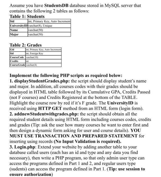 Sid Assume you have StudentsDB database stored in | Chegg.com