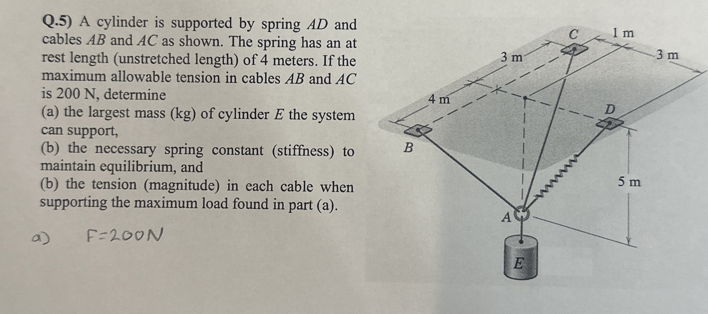 Solved Q.5) ﻿A cylinder is supported by spring \( ﻿A D \) | Chegg.com