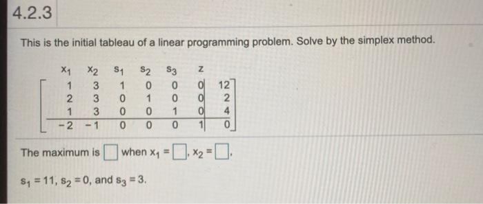 Solved 4.2.3 This is the initial tableau of a linear | Chegg.com