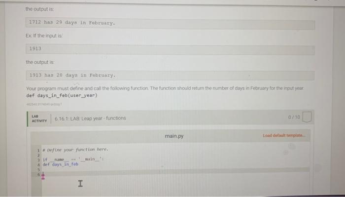 Solved 6.16LAB : Leap year - functions A common year in the | Chegg.com
