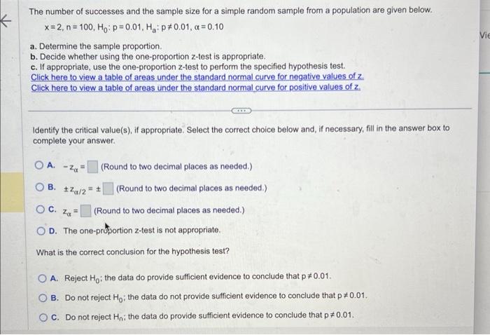 Solved The number of successes and the sample size for a | Chegg.com