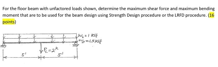 Solved For the floor beam with unfactored loads shown, | Chegg.com