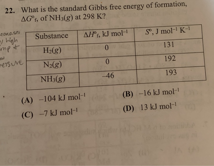 Solved 22. What is the standard Gibbs free energy of | Chegg.com