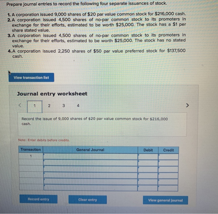 Solved Prepare journal entries to record the following four | Chegg.com
