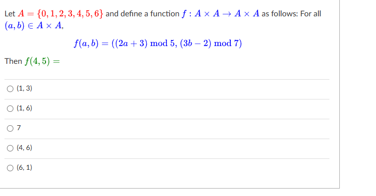Solved Let A={0,1,2,3,4,5,6} ﻿and define a function | Chegg.com