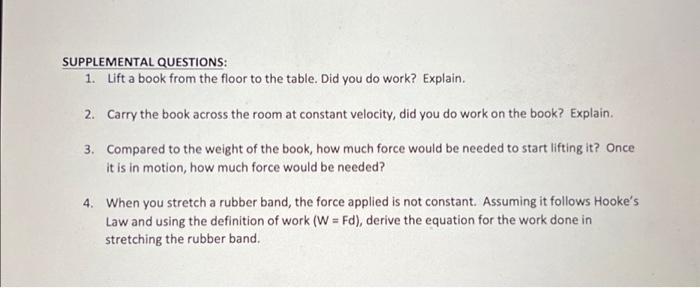 Solved SUPPLEMENTAL QUESTIONS: 1. Lift a book from the floor | Chegg.com