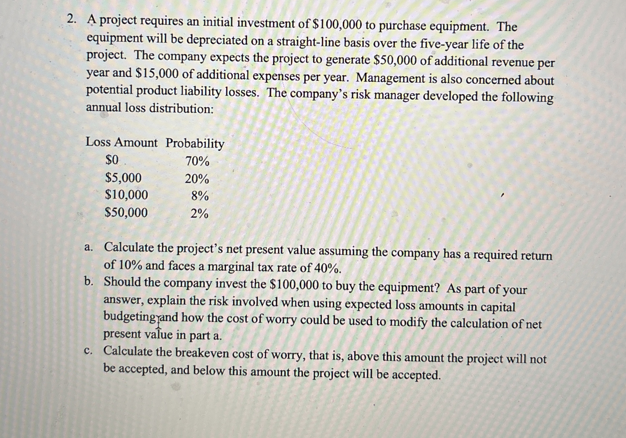 Solved A project requires an initial investment of $100,000 | Chegg.com